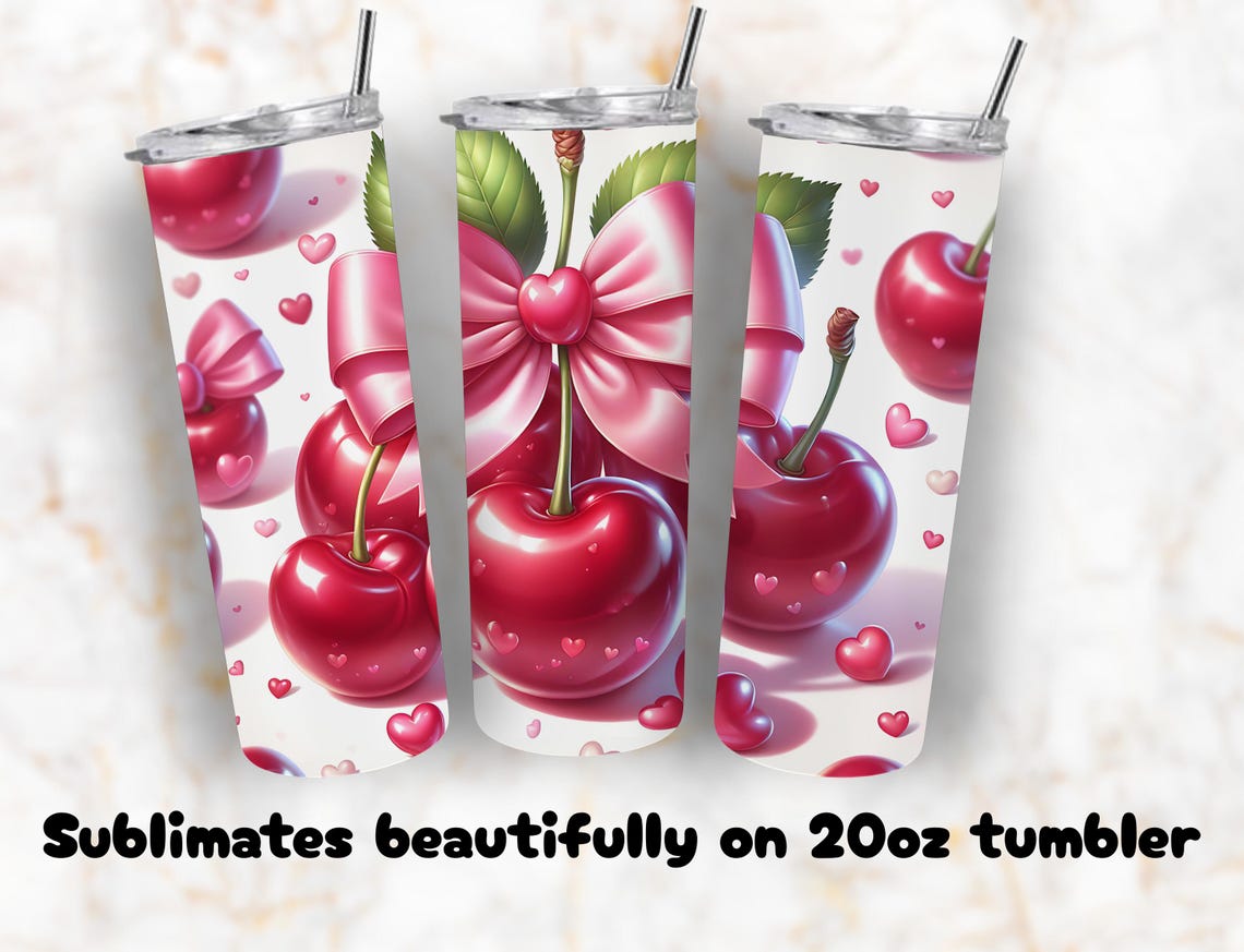 Cherry Hearts Tumbler Wrap: 20oz Skinny Sublimation, Coquette ...