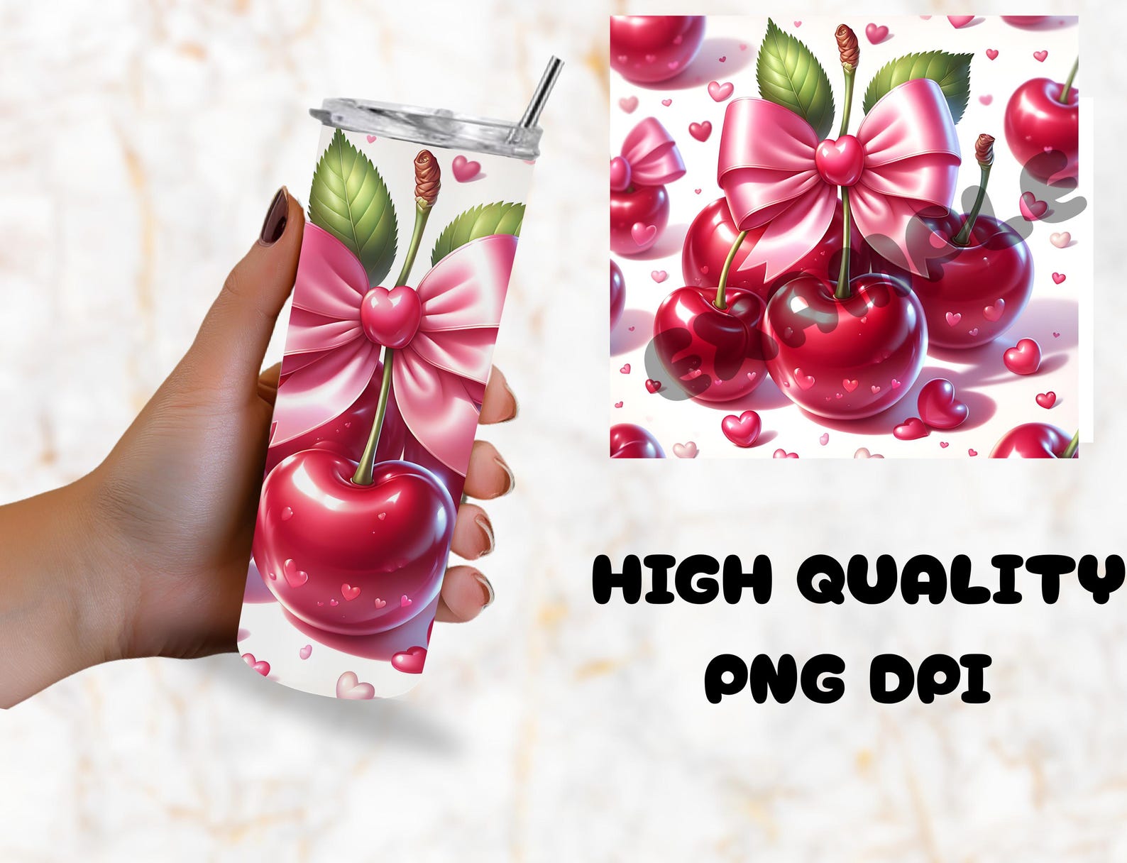 Cherry Hearts Tumbler Wrap: 20oz Skinny Sublimation, Coquette ...