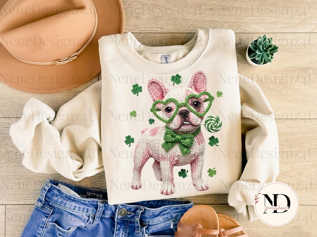 St Patrick's Day French Bulldog PNG, Faux Crochet Yarn Dog, Irish Png ...