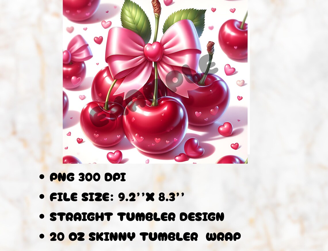 Cherry Hearts Tumbler Wrap: 20oz Skinny Sublimation, Coquette ...