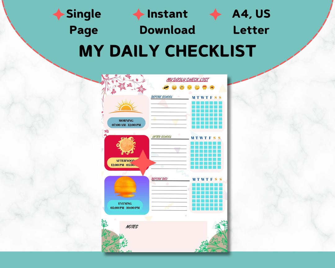 Editable Chart for Kids, Printable Daily Routine Checklist, Kids Daily ...