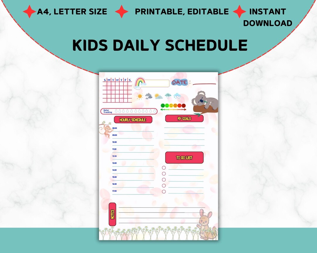 Kids Daily Planner, Editable Daily Routine Schedule, Checklist, Daily ...