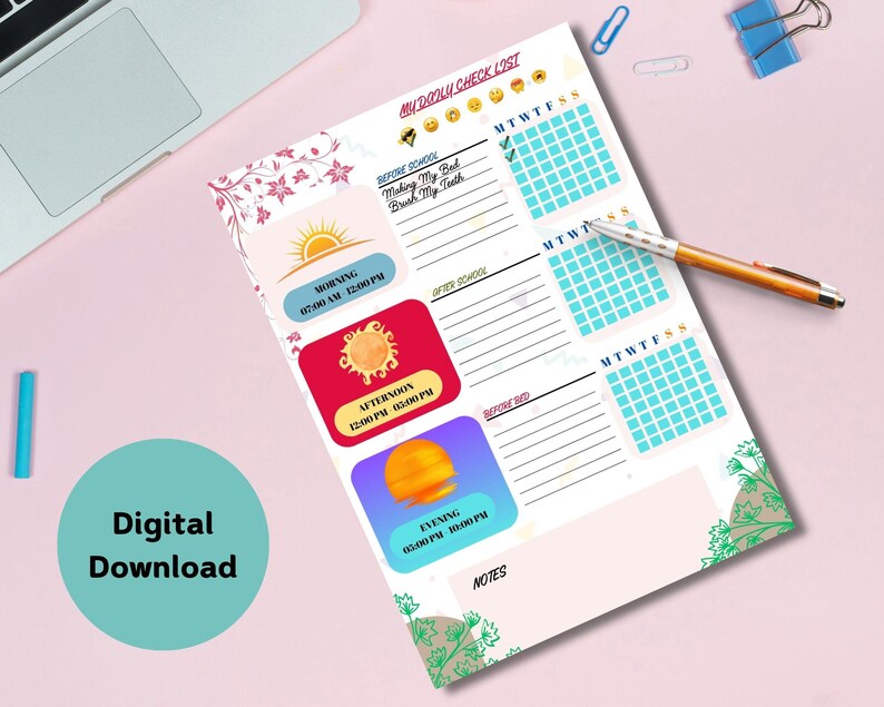 Editable Chart for Kids, Printable Daily Routine Checklist, Kids Daily ...