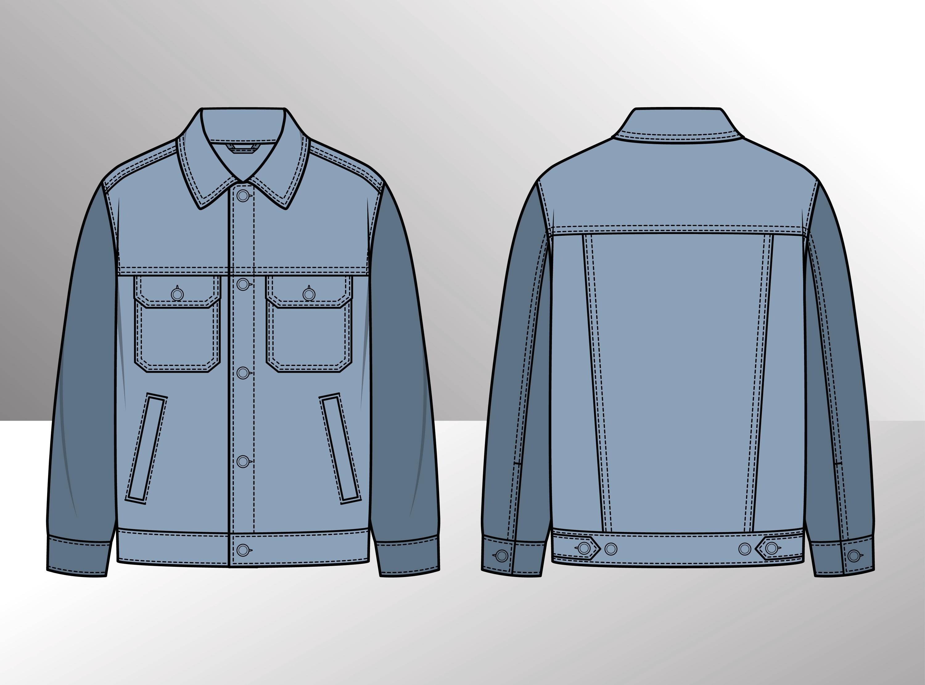 Trucker Jacket, Sketch Flat, Fashion Jacket, Technical Drawing, Vector ...