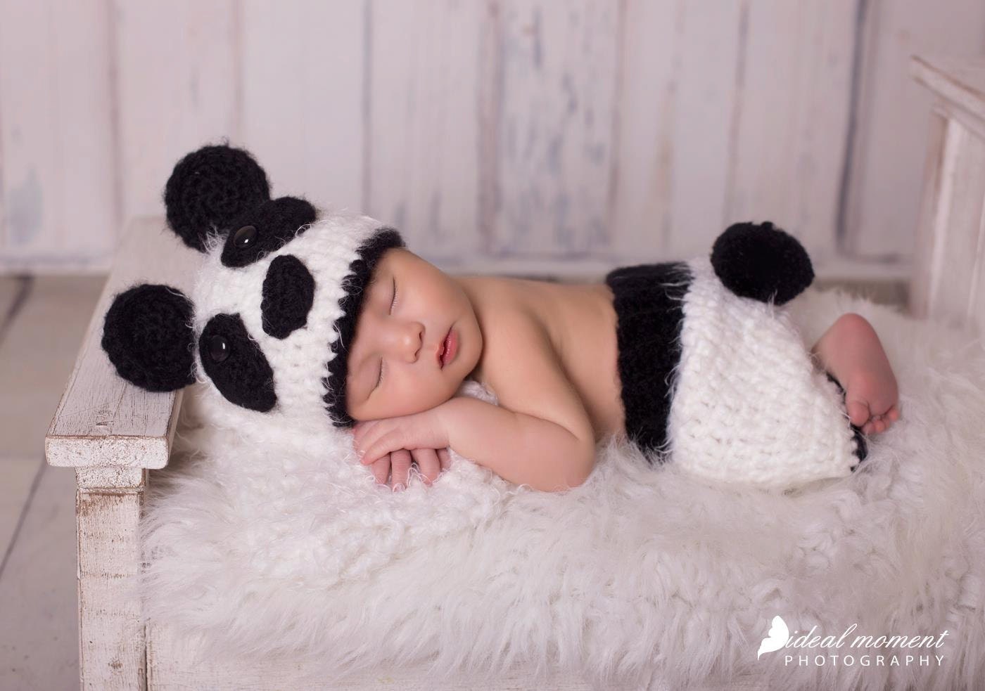 Newborn Panda Bear Photo Prop/ Crochet Panda Bear Hat/ Black - Etsy