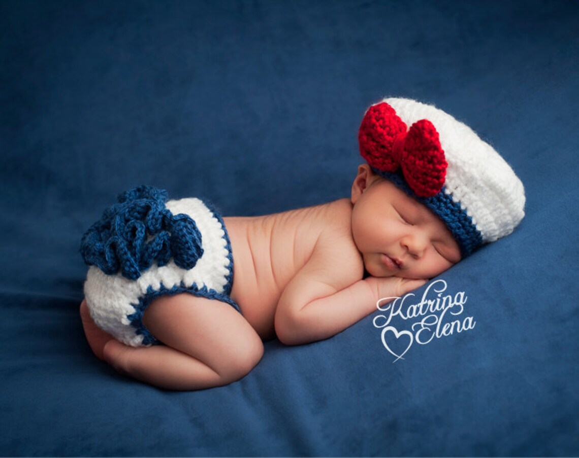Crochet Baby Sailor Outfit, Nautical Newborn Photo Prop - Etsy
