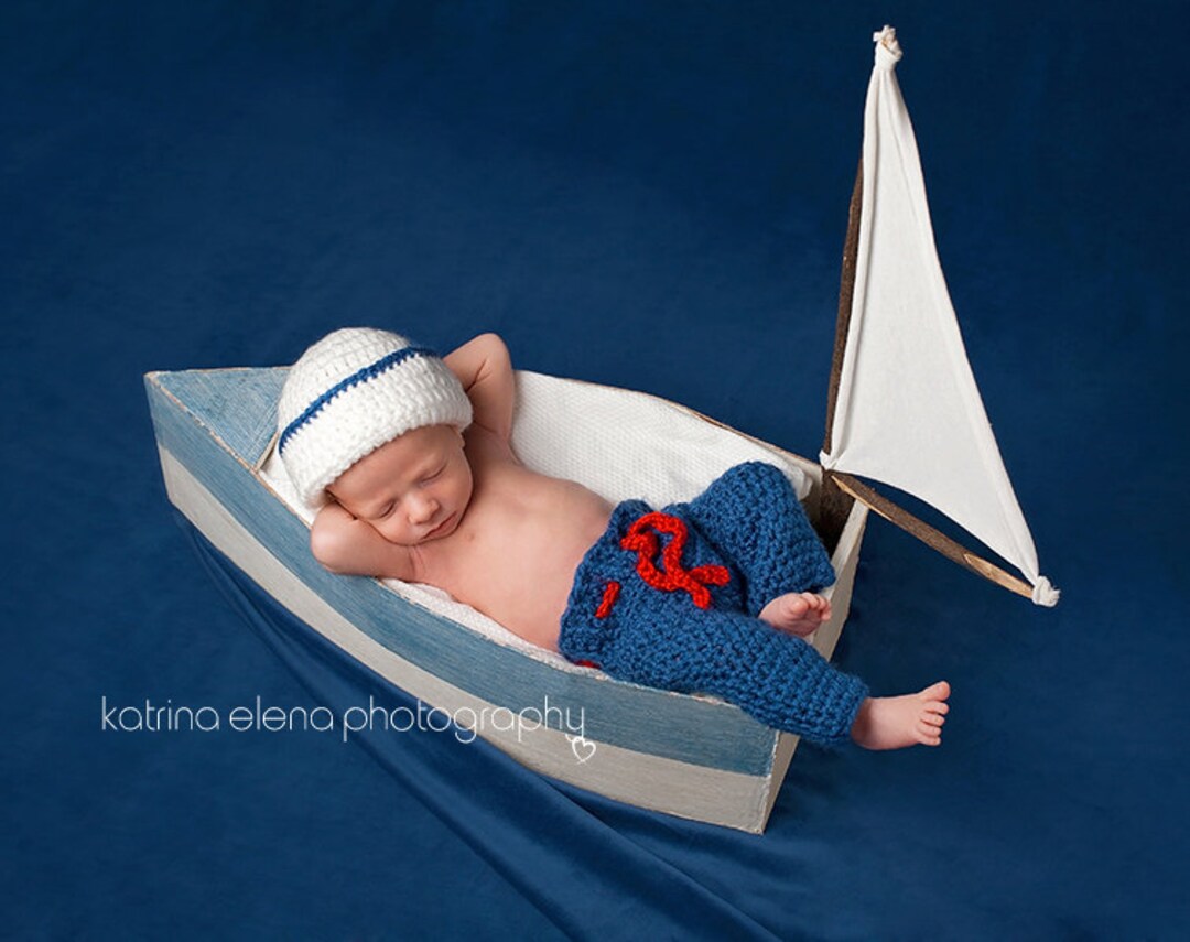 Baby Sailor Photo Prop, Nautical Newborn Prop, Sailor Hat and Pants Set ...