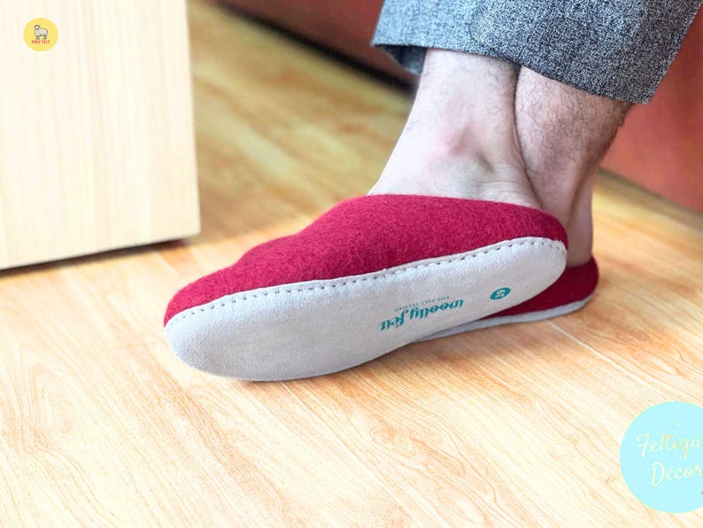 Handmade Red Felt Slippers: Warm Wool House Shoes With Suede Sole - Etsy