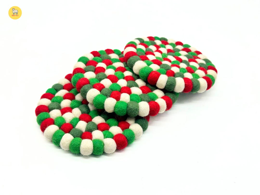 Hand Felted Wool Coasters (set of 3) | Colorful Round Trivets, 20cm - Etsy