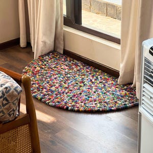 Multicolor Felt Ball Rug: Handmade Wool Semi-circle Mat - Etsy
