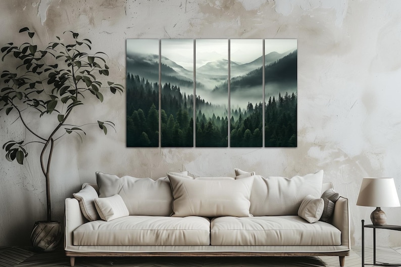 Foggy Mountain Forest Canvas Wall Art: Cottagecore Decor Nature ...