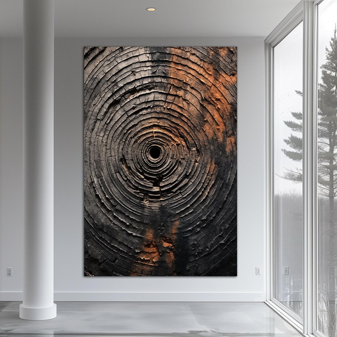 Dark Wood Tree Ring Canvas Print: Farmhouse Wall Art - Etsy