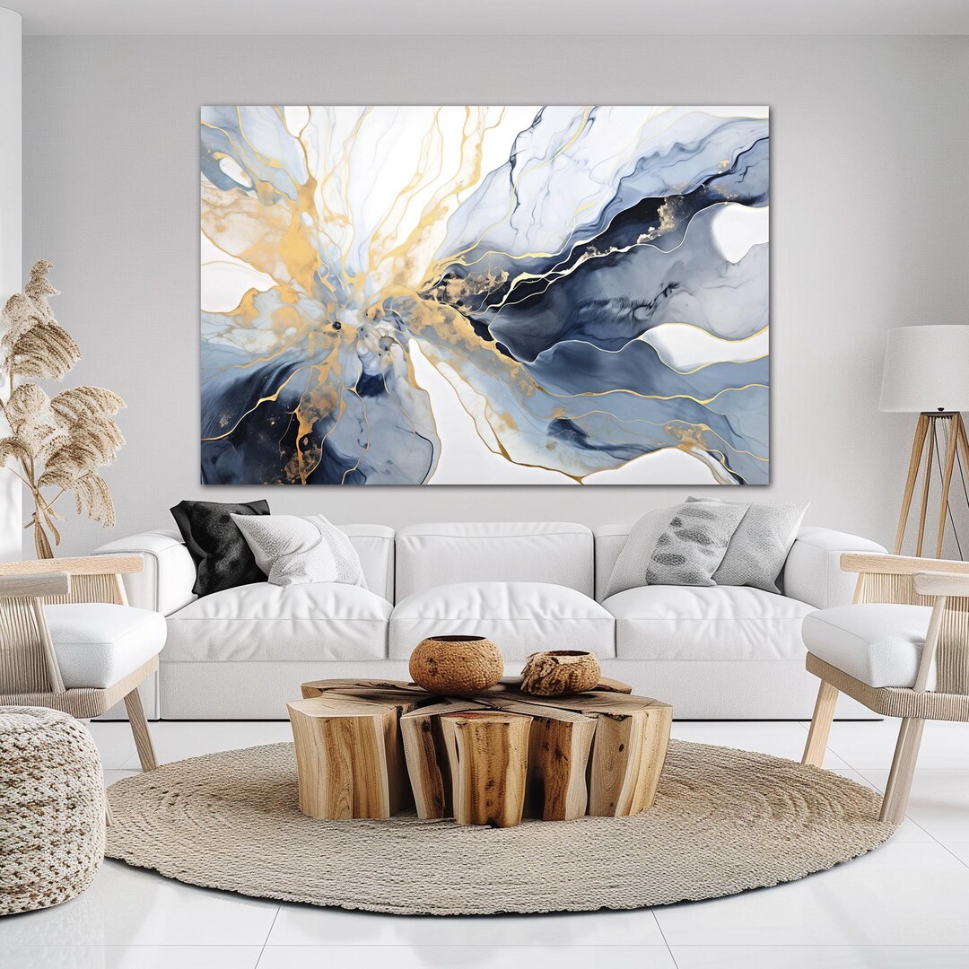 Luxury Blue Abstract Canvas Wall Art Print Bedroom Decor Watercolor ...