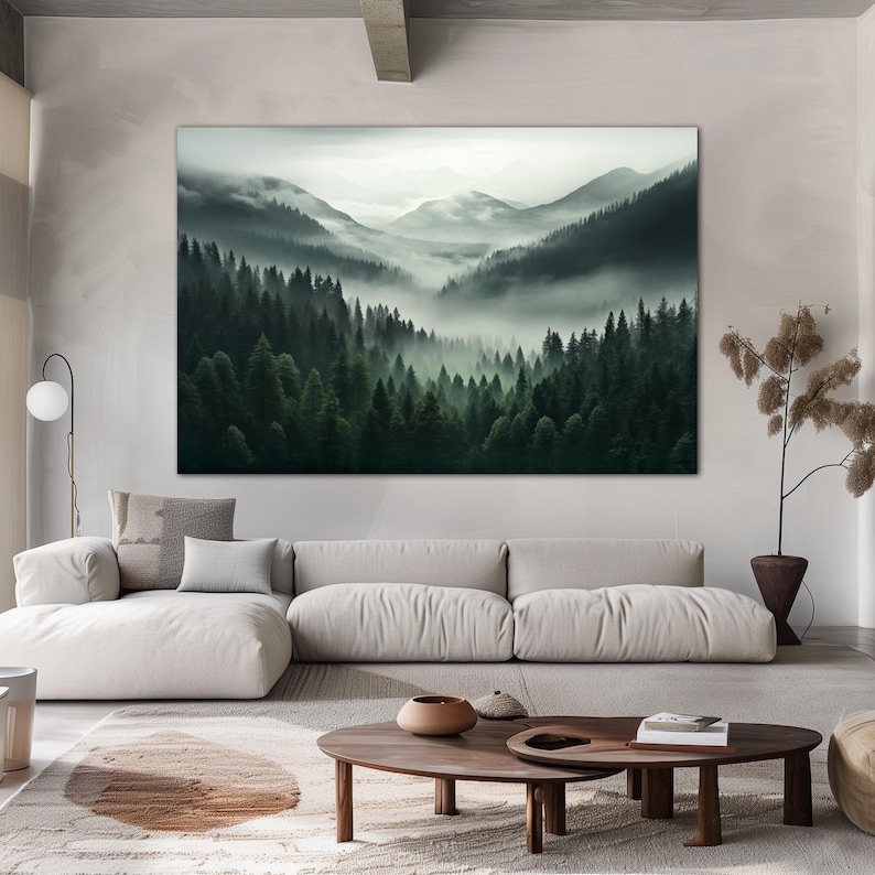Foggy Mountain Forest Canvas Wall Art: Cottagecore Decor Nature ...