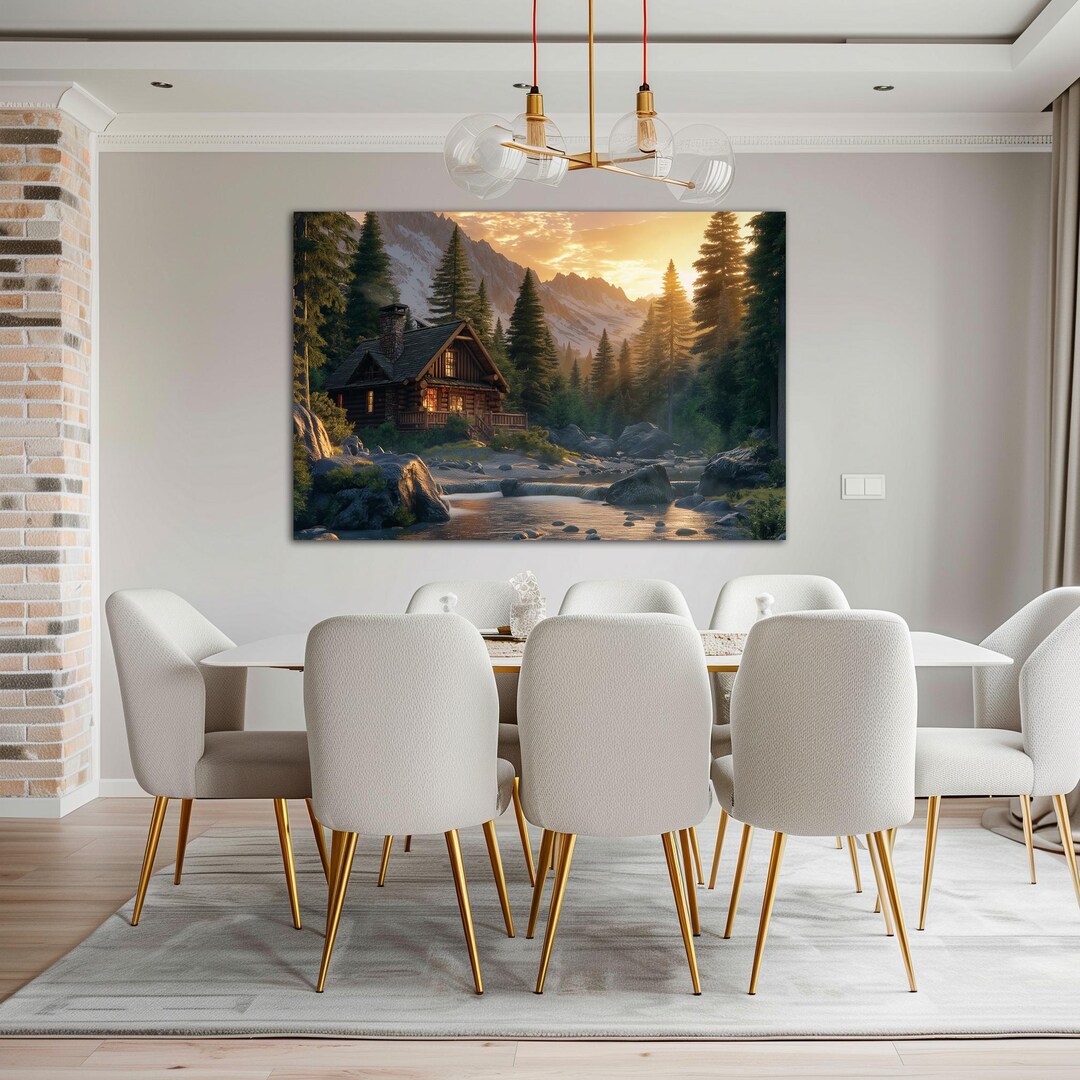 Cottagecore Canvas Print: Peaceful Forest Mountain Landscape Wall Art ...