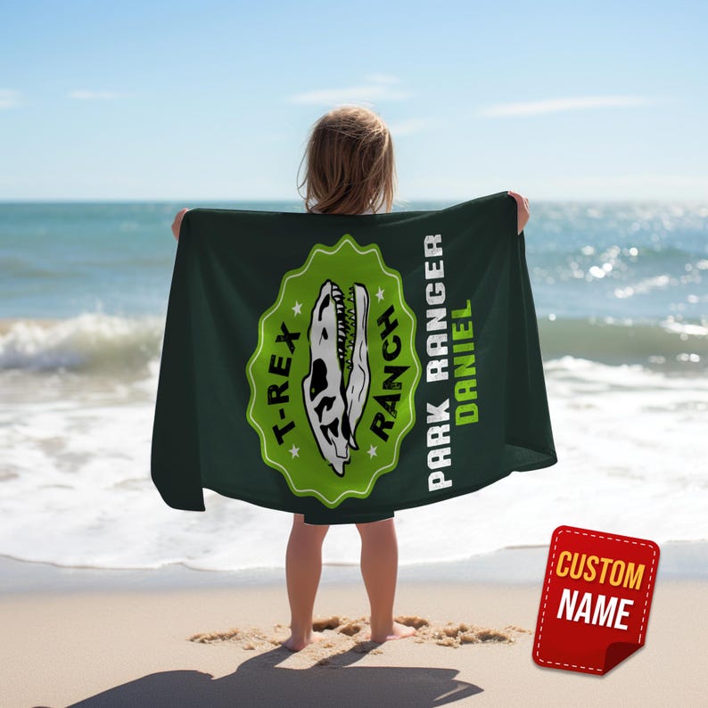T-rex Ranch Dinosaur Beach Towel, Personalized Dino Beach Towel, Custom ...