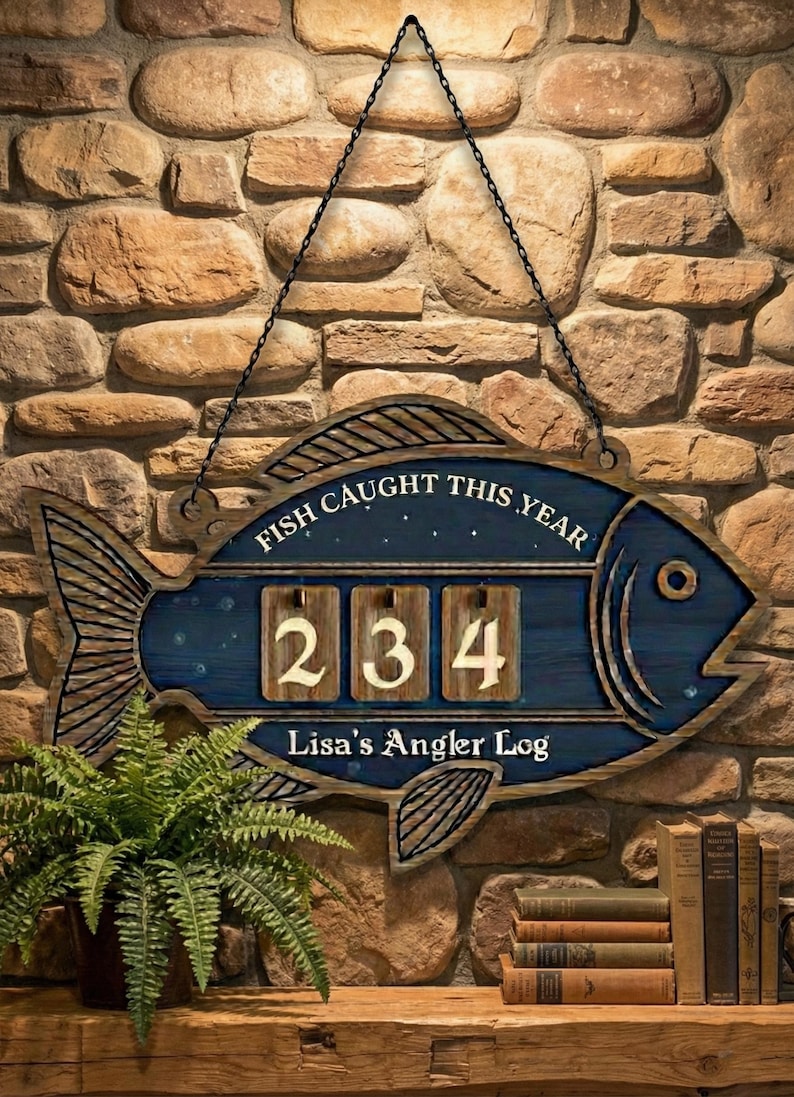 Personalized Fisher Tracker Sign, Fish Caught This Year Counter, Angler ...