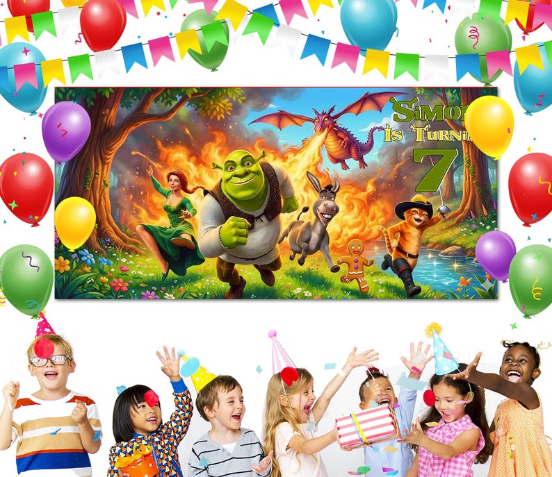 Birthday Backdrop Shrek Theme, Shrek Birthday Backdrop, Shrek Party ...