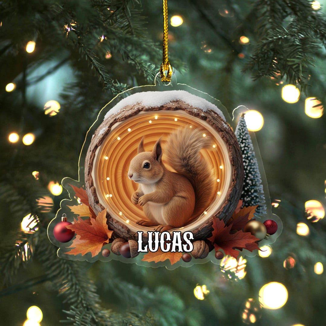 Personalized Squirrel Wood Ornament, Custom Squirrel Christmas Tree ...