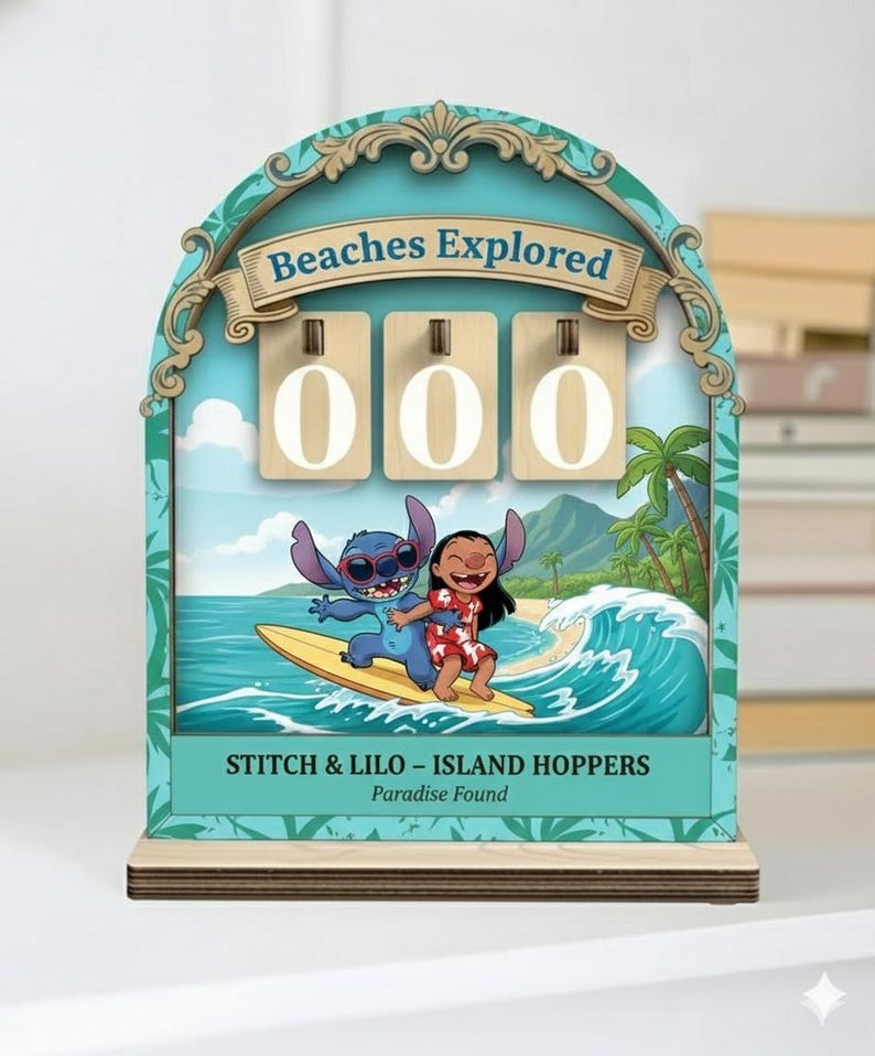 Stitch Lilo Beaches Explored Tracker Sign – Tropical Adventure Counter ...