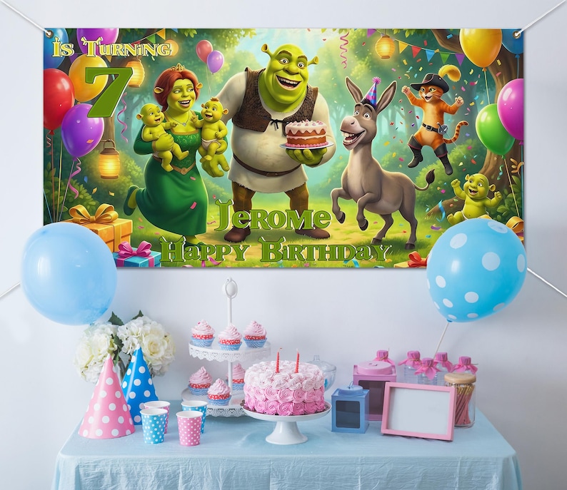 Birthday Backdrop Shrek Theme, Shrek Birthday Backdrop, Shrek Party ...