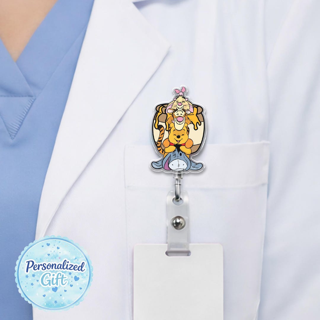 Winnie the Pooh Friends Badge Reel, Pooh Tigger Piglet Eeyore Badge ...