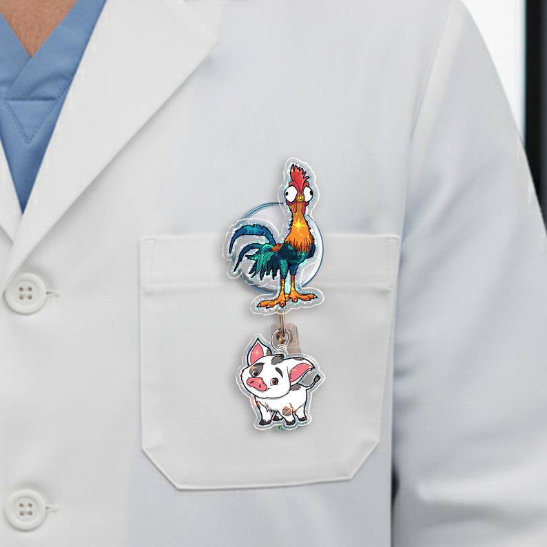 Hei Hei Moana Retractable ID Badge Reel, Cute Moana Chicken ID Holder ...