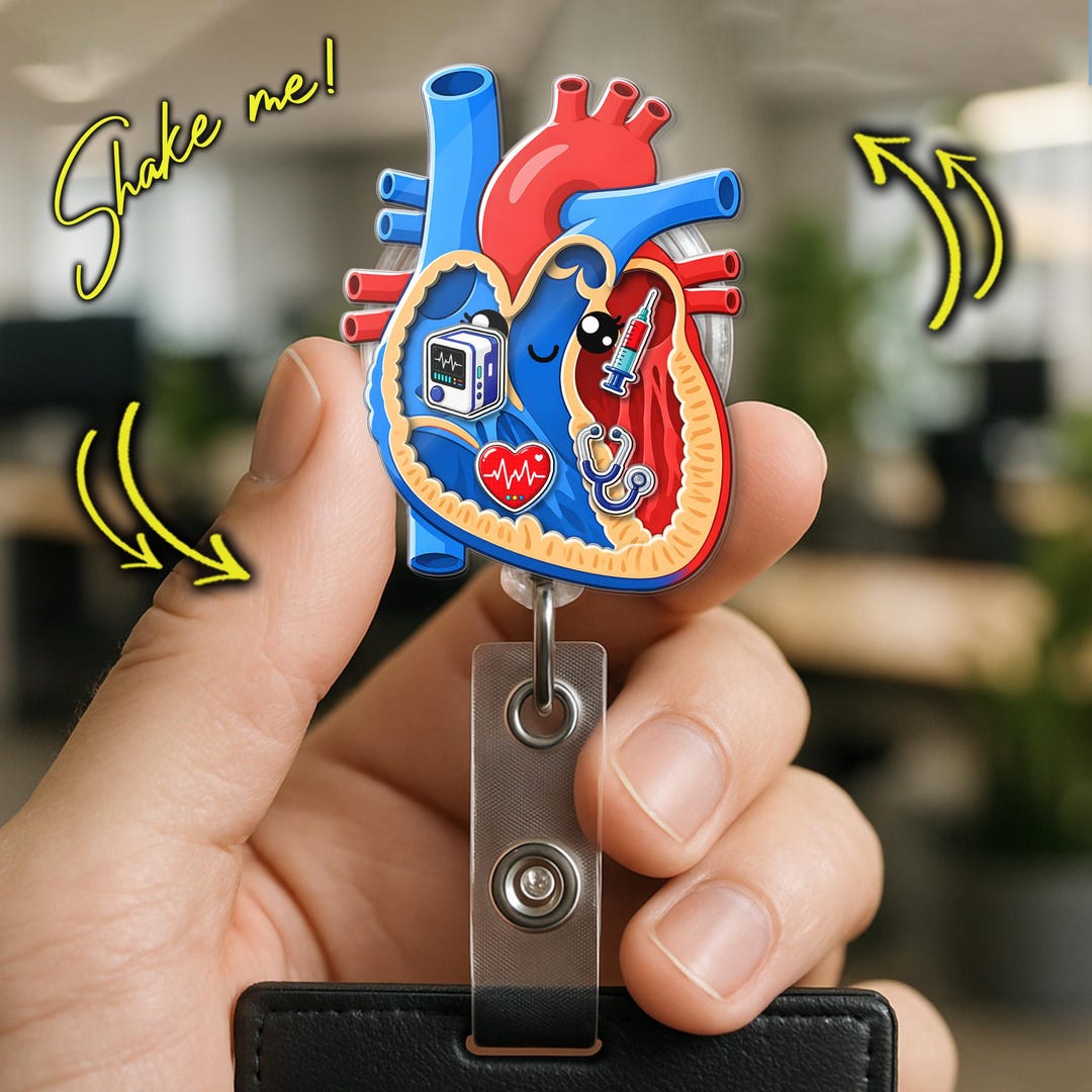 Heart Anatomy Shaker Badge Reel, Cardiology Nurse Badge Holder, Cute ...