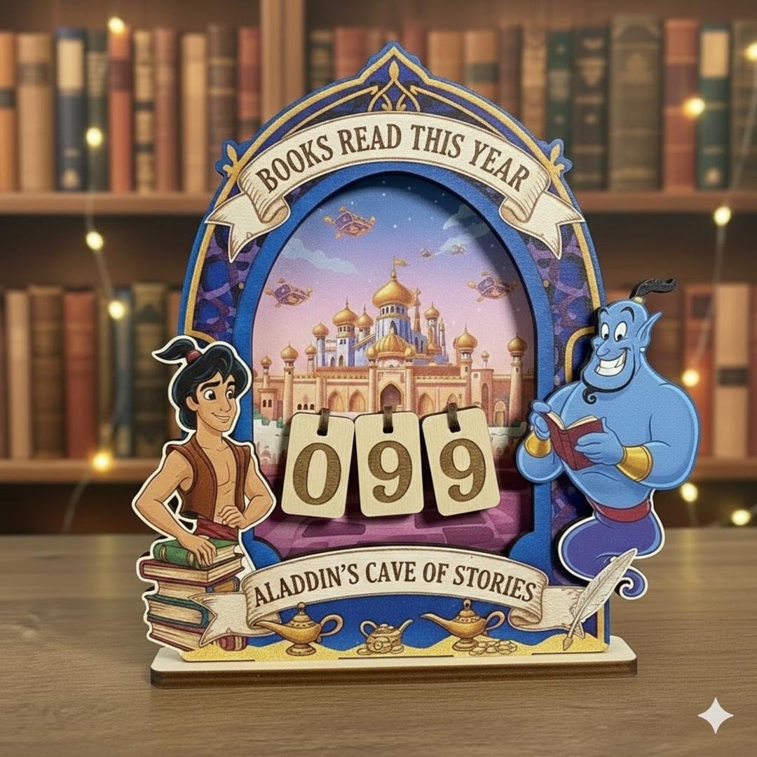 Aladdin Read Tracker Sign, Books Read Counter for Kids, Disney Wooden ...