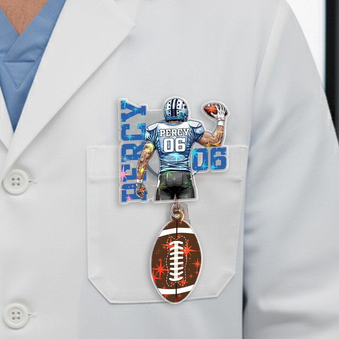 Custom Football Name With Charm Badge Reel, Personalized Name Number ...