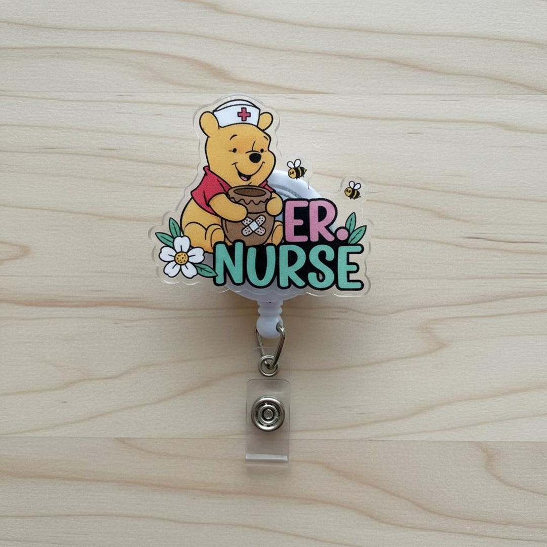 Winnie the Pooh ER Nurse Badge Reel, Cute Nurse ID Holder, Emergency ...