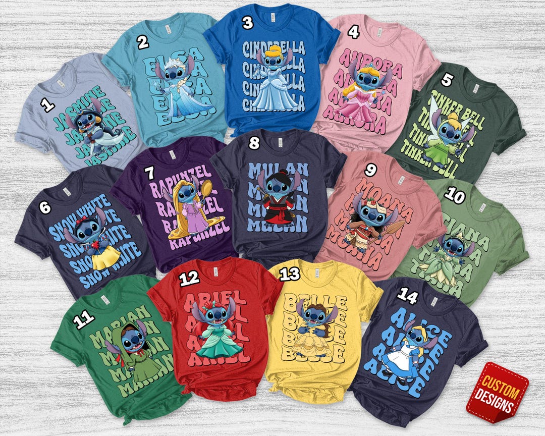 Disney Stitch Princess Matching, Epcot Stitch Characters Shirt, Girly ...