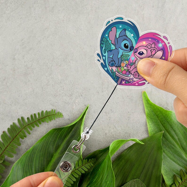 Disney Stitch & Lilo Couple Badge Reel, Cute Alien Love ID Holder ...