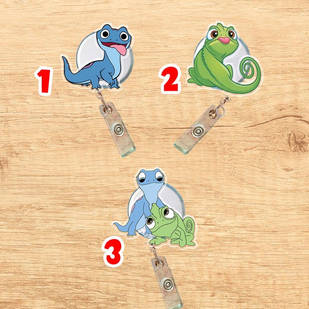 Bruni & Pascal Badge Reel, Cute Disney Lizard ID Holder, Nurse Gift ...