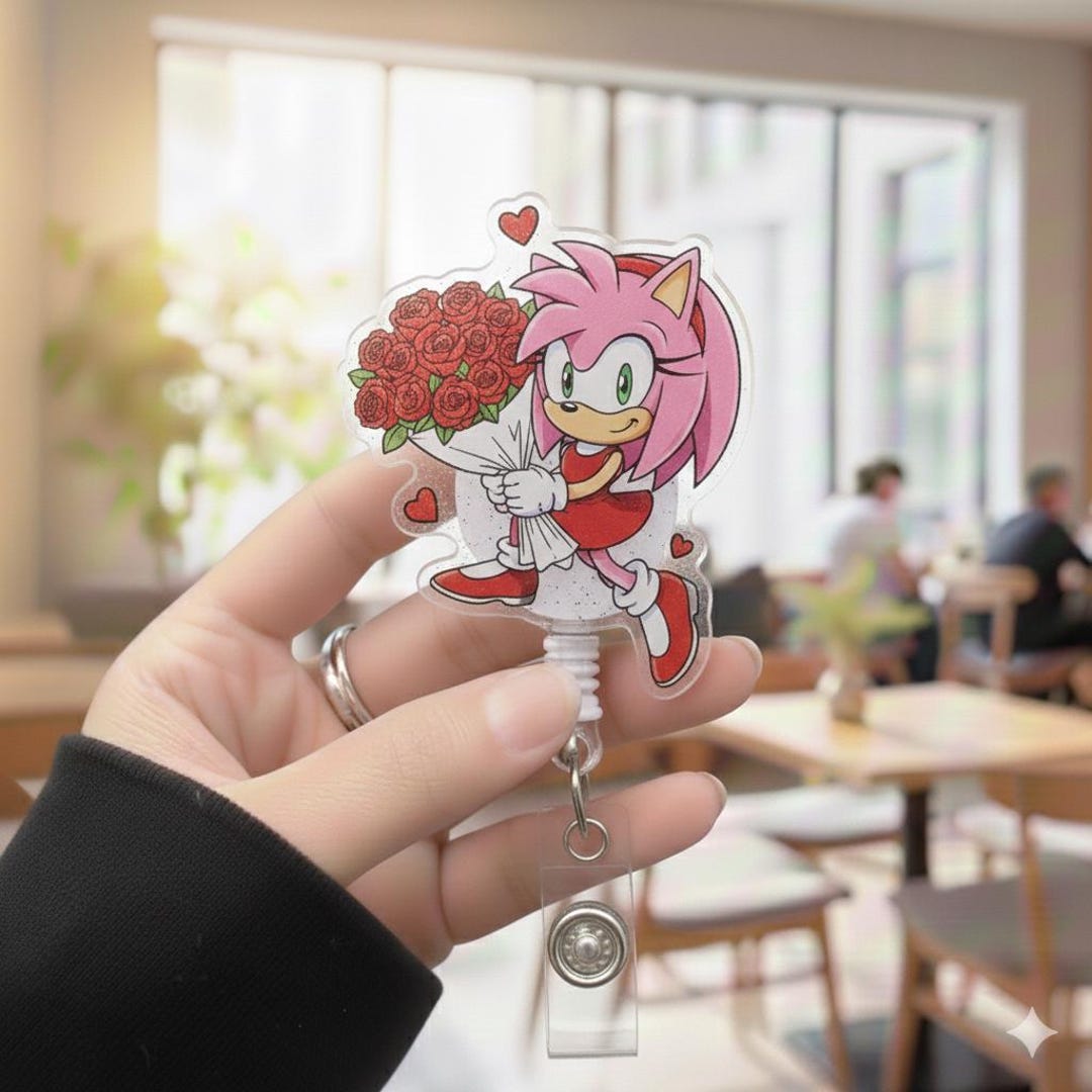 Amy Rose Valentine Badge Reel, Sonic Love ID Clip, Pink Hedgehog Nurse ...