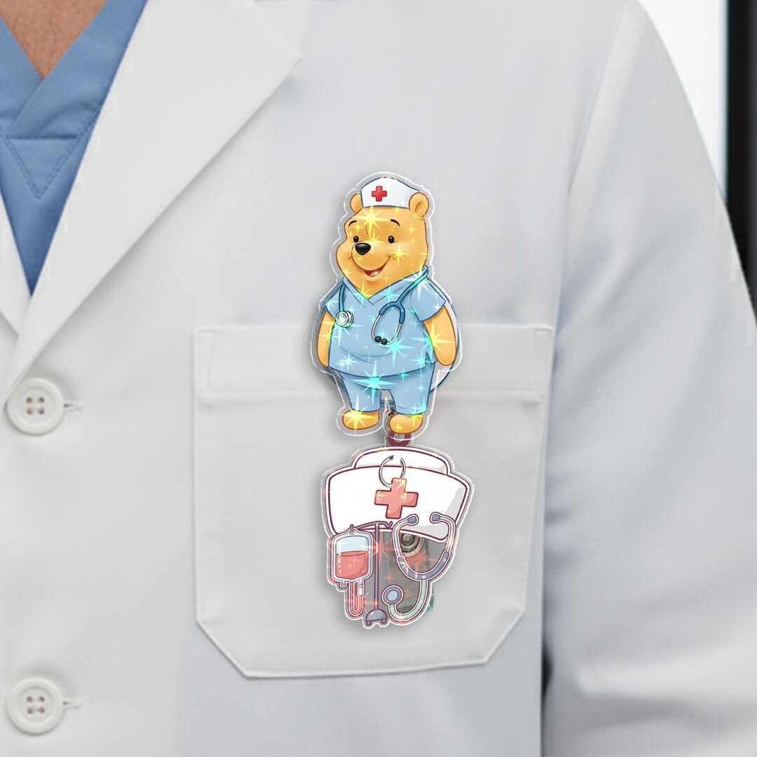 Winnie the Pooh Nurse Badge Reel, Cute Disney ID Holder, Retractable RN ...