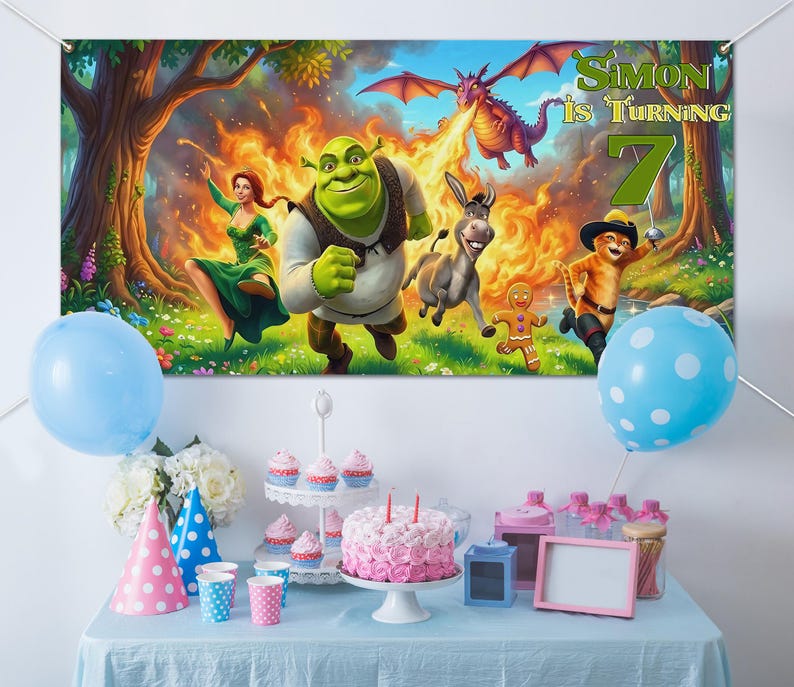 Birthday Backdrop Shrek Theme, Shrek Birthday Backdrop, Shrek Party ...