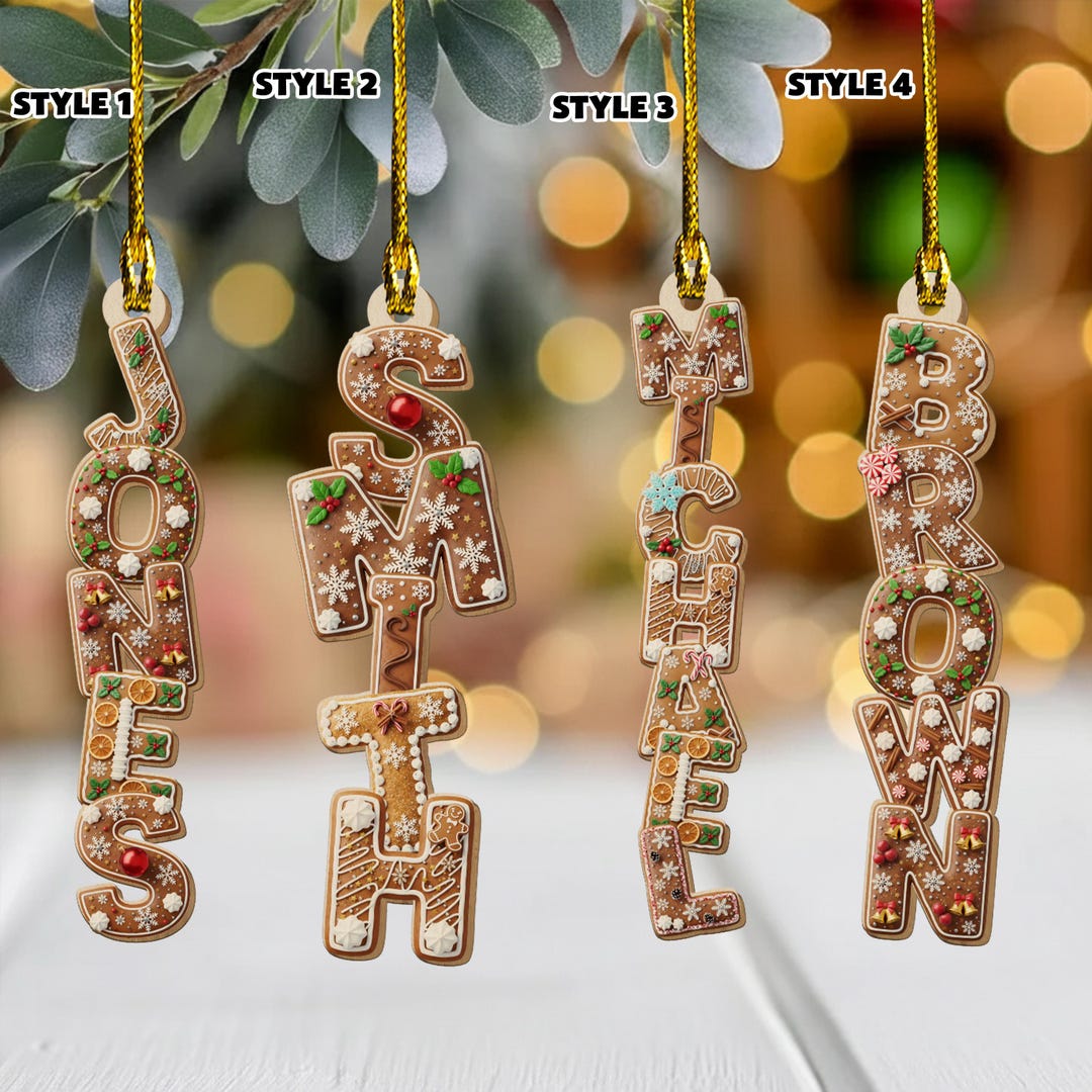 Custom Alphabet Gingerbread Christmas Ornament, Kids Name Ornament ...
