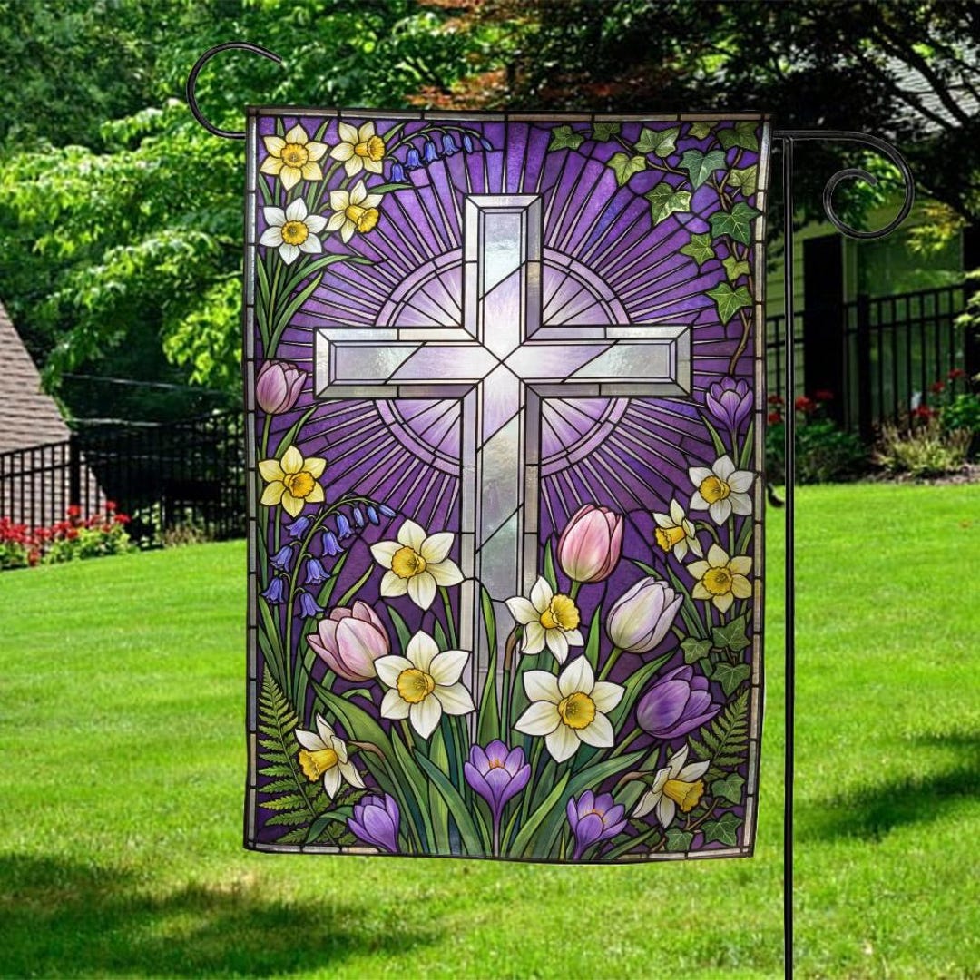 Lent Season Christian Religious Stained Glass Flag, Easter Garden Flag ...