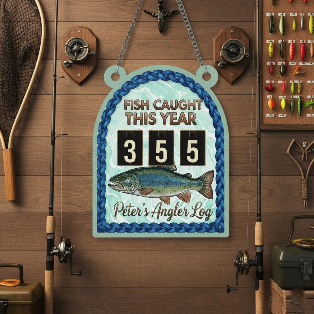 Personalized Fisher Tracker Sign, Fish Caught This Year Counter, Angler ...