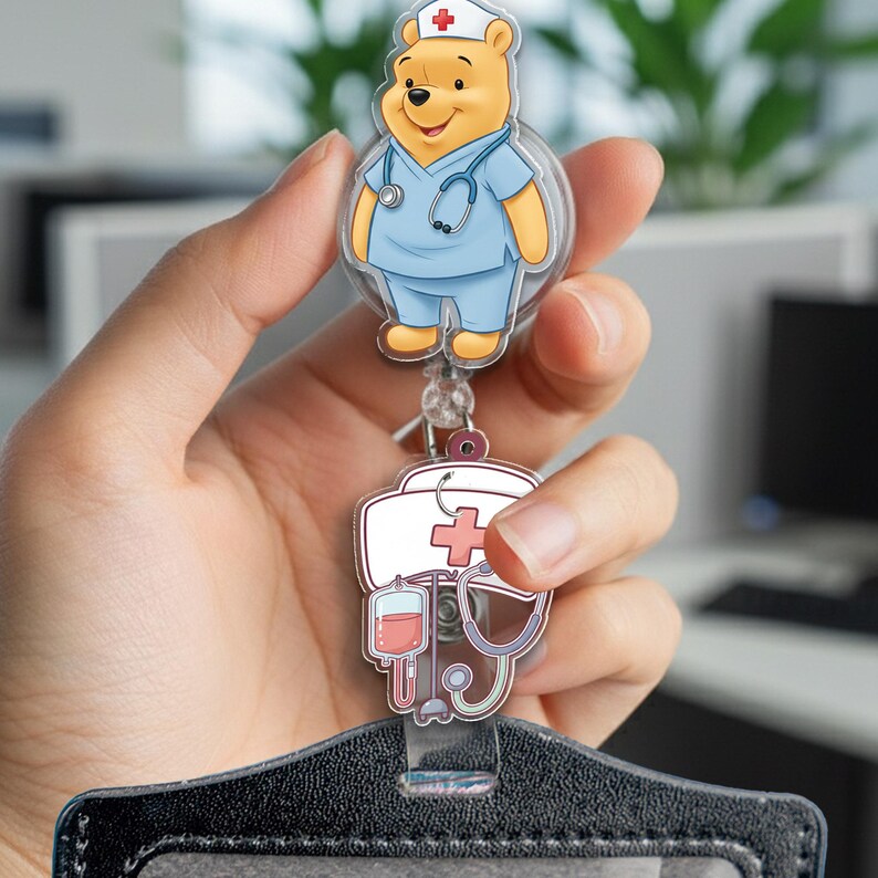 Winnie the Pooh and Friends Nurse Badge Reel, Cute Disney ID Holder ...