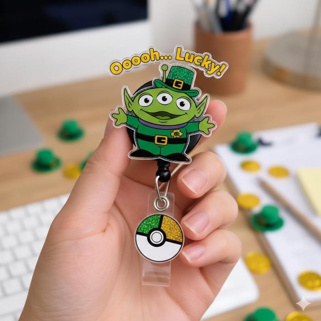 Toy Story Aliens St Patrick's Day Badge Reel, Green Shamrock ID Holder ...