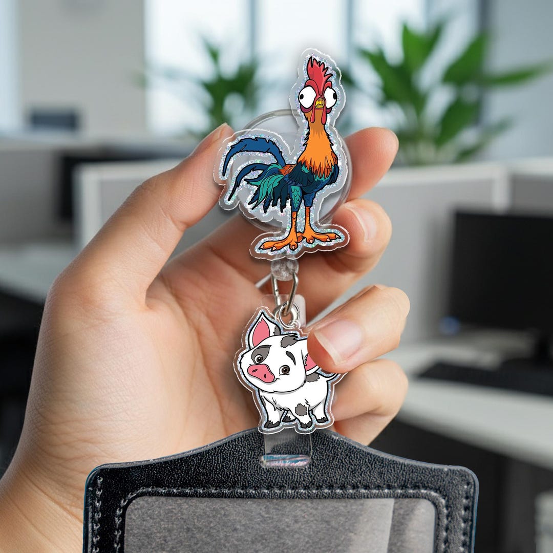 Hei Hei Moana Retractable ID Badge Reel, Cute Moana Chicken ID Holder ...