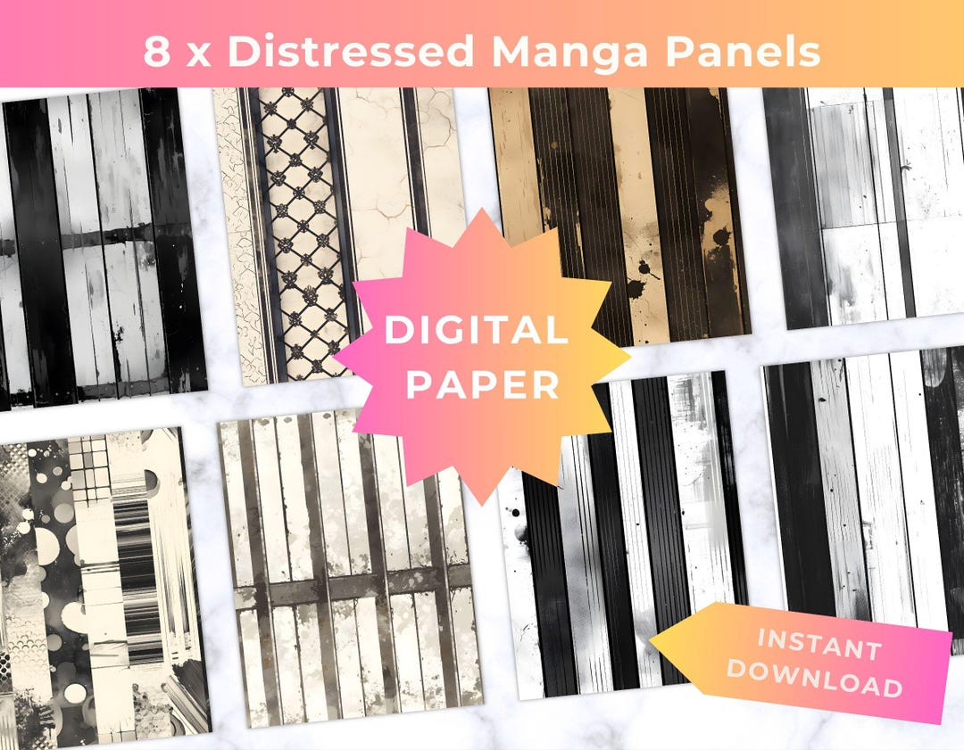 8 Empty Manga Panel Seamless Patterns, Gritty Distressed Comic Grids ...
