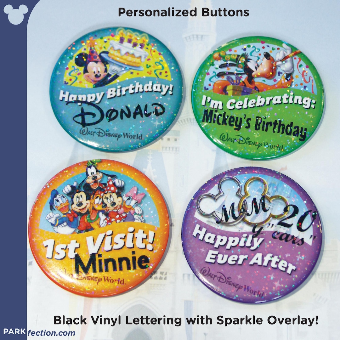 Personalized Disney World Button | Black Vinyl Text With Sparkle ...