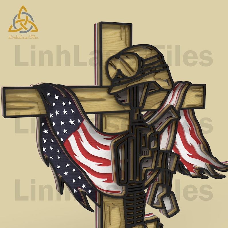 Fallen Soldier Cross Svg ,7 Layer Patriotic Military Memorial Laser Cut ...