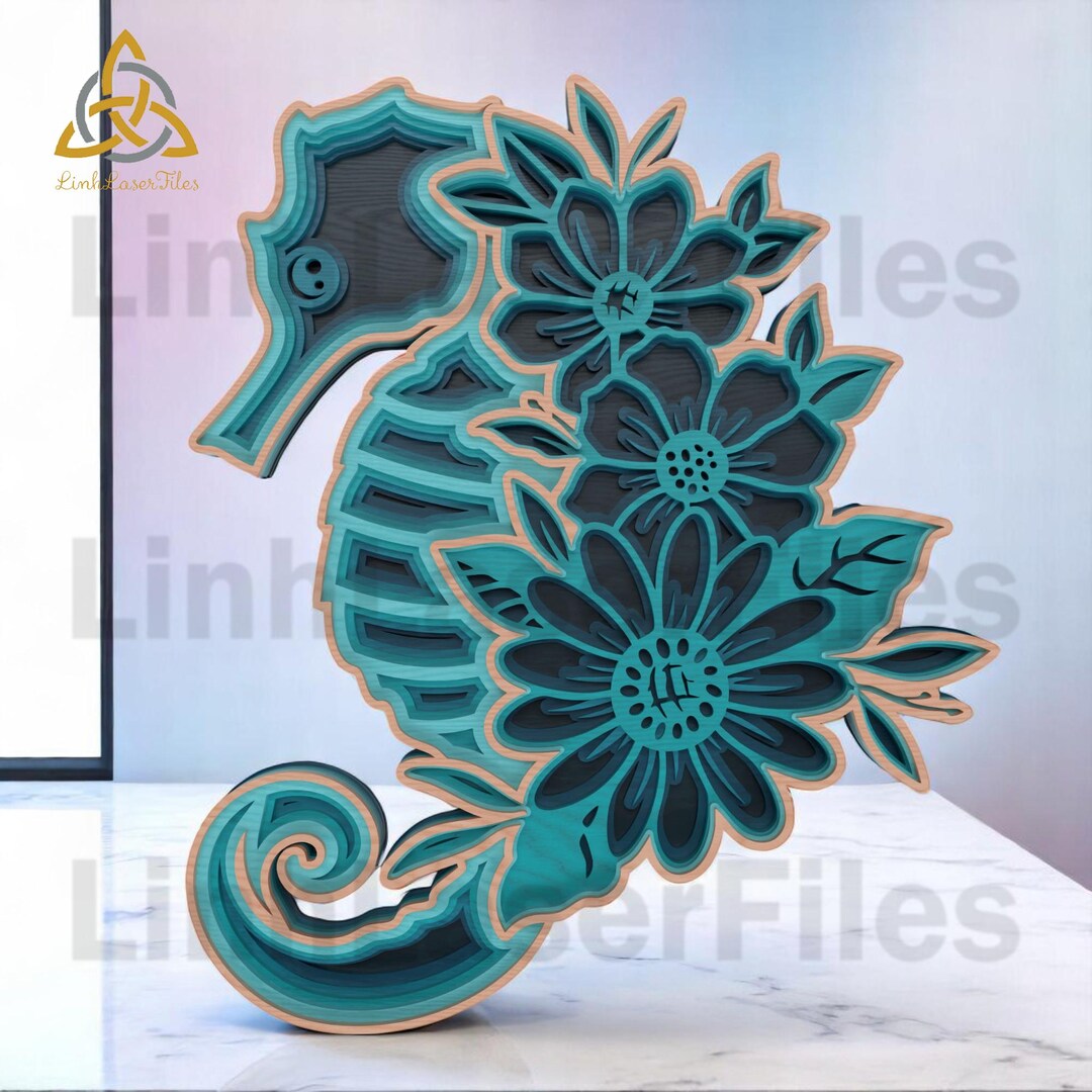 Layered Seahorse SVG, Floral Ocean Animal 3D Laser Cut File, Glowforge ...