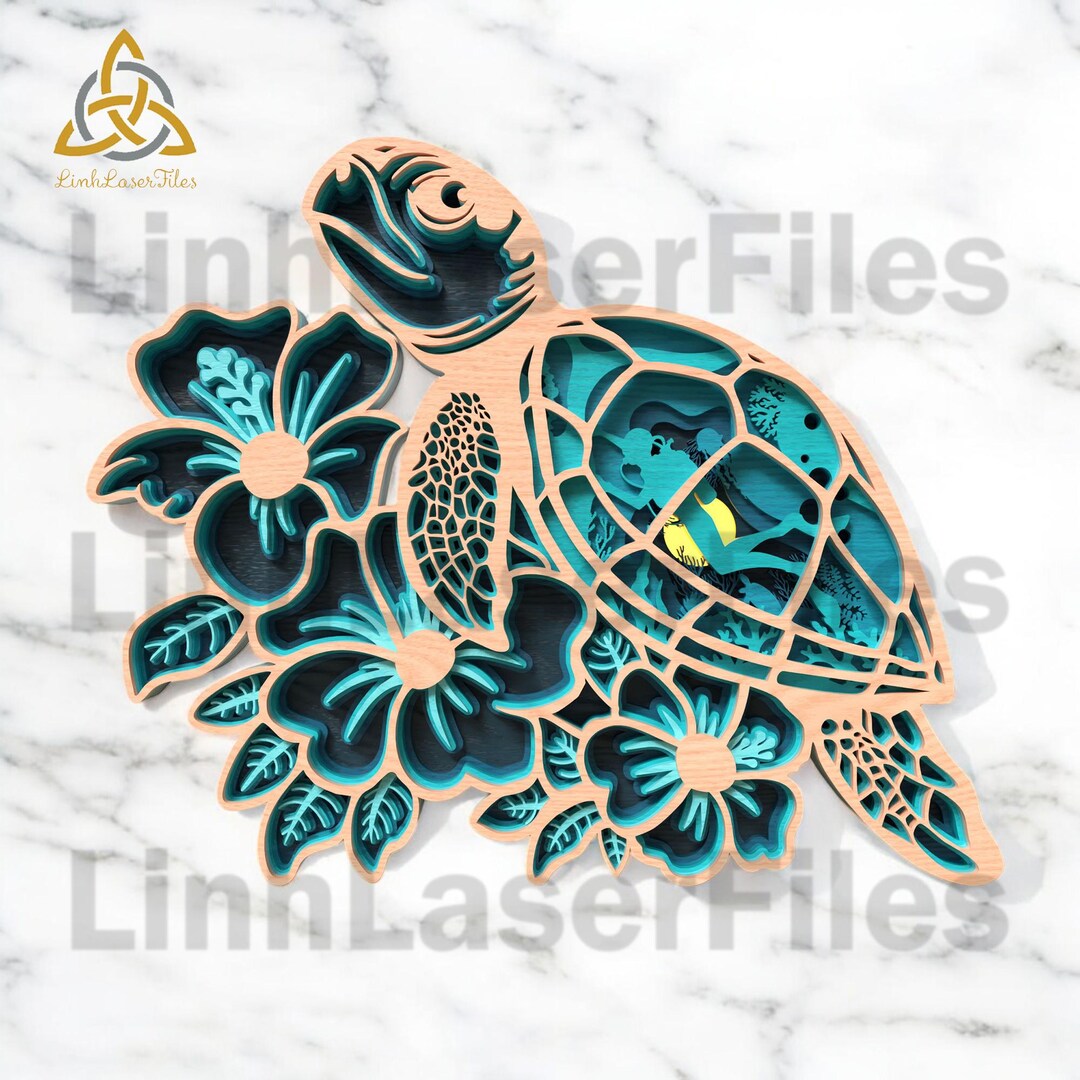 Layered Sea Turtle SVG, Floral Turtle 3D Laser Cut File, Ocean Beach ...