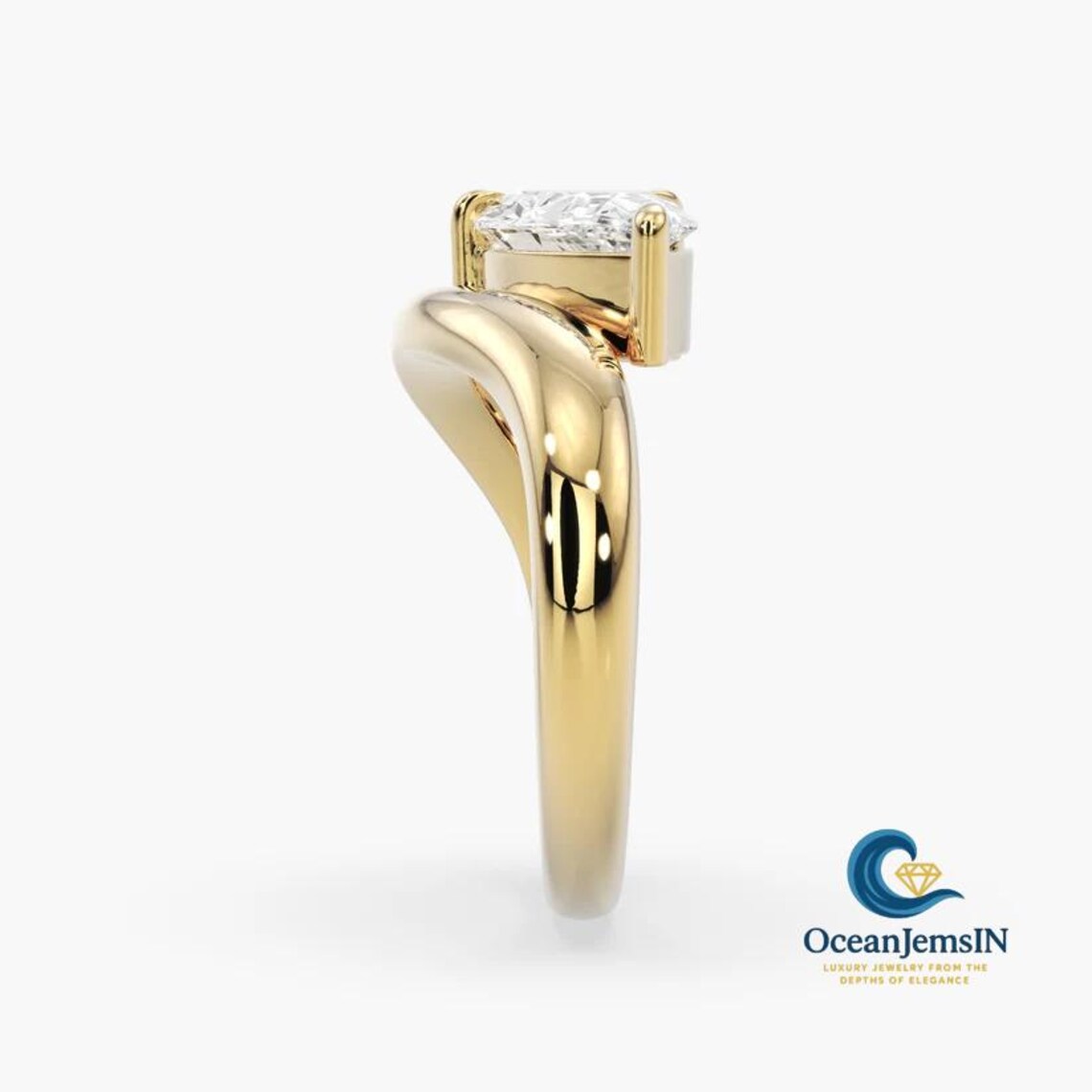 3CT Pear Cut Diamond Engagement Ring Unique Solitaire Ring Curved Wavy ...