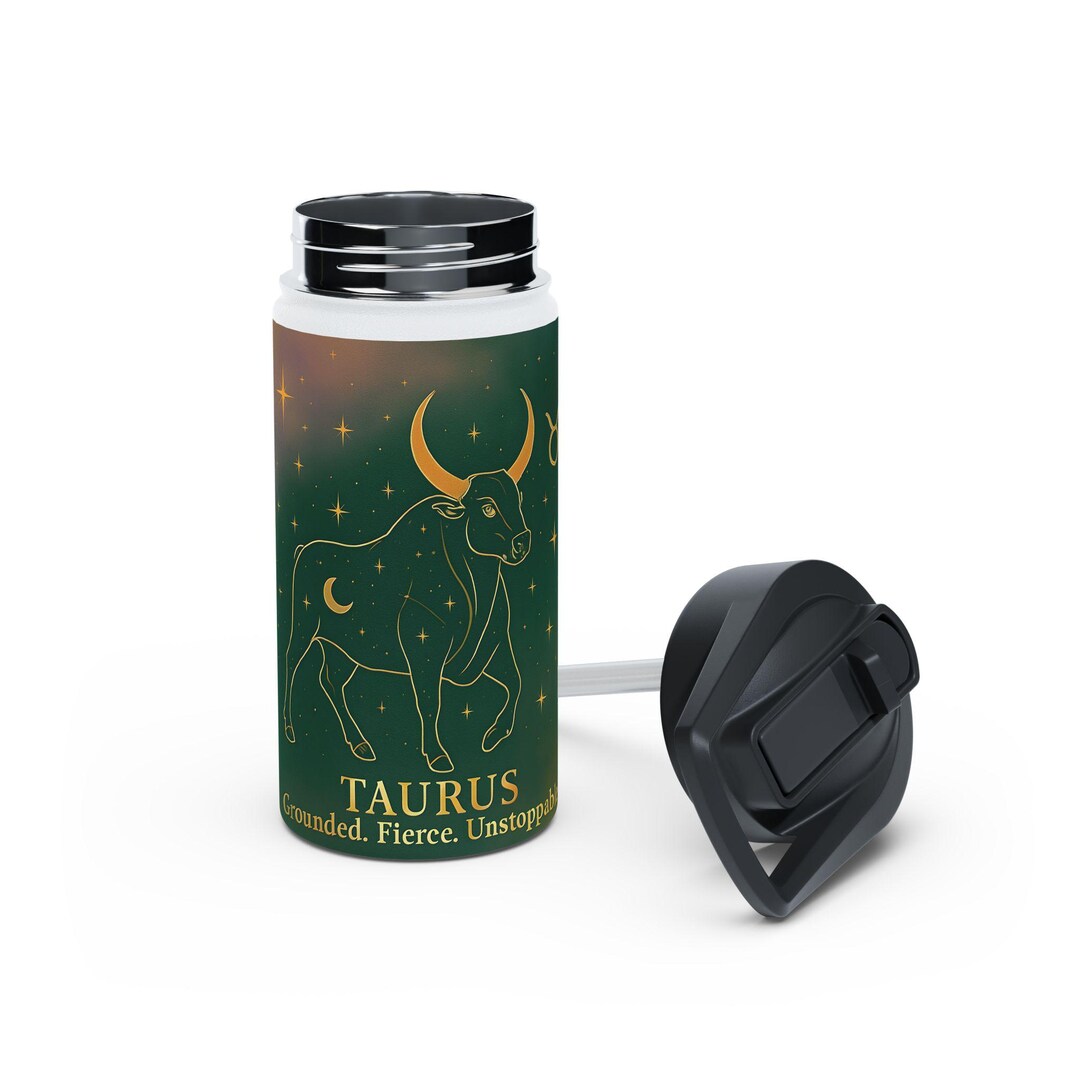 Taurus Zodiac Water Bottle, Celestial Bull Design, White Stainless ...